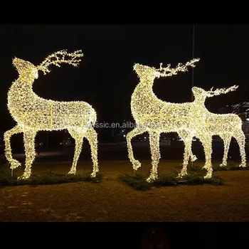 Outdoor 3d Large Illuminated Wire Frame Christmas Reindeer Sculpture ...