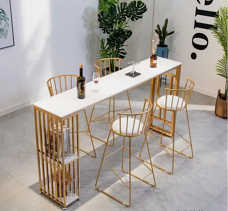 Luxury Bar Desk Modern Marble Bar Table And Chair High Feet Long Narrow ...