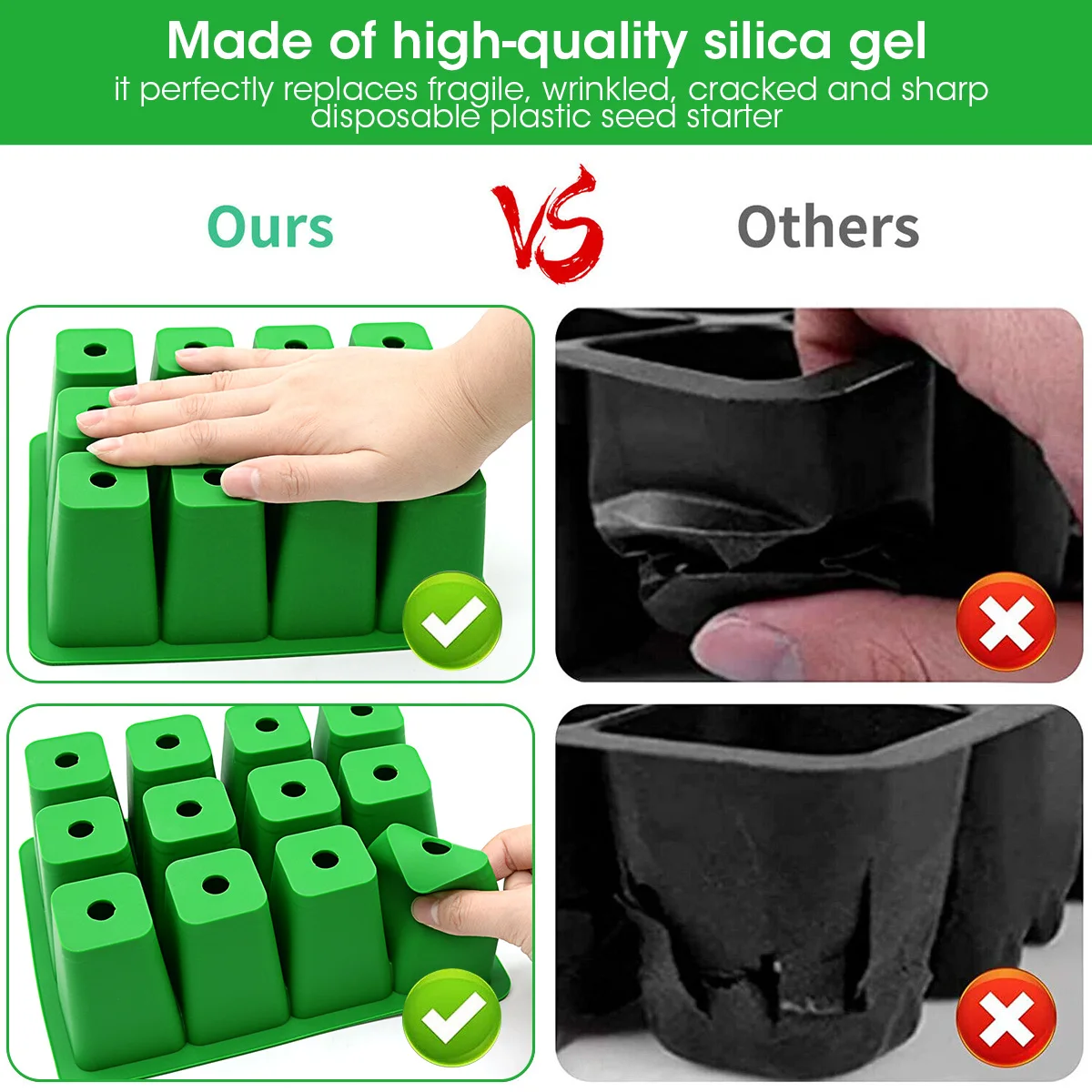 Silicone Rubber 12 Cells Holes Reusable Seed Starter Tray for ...