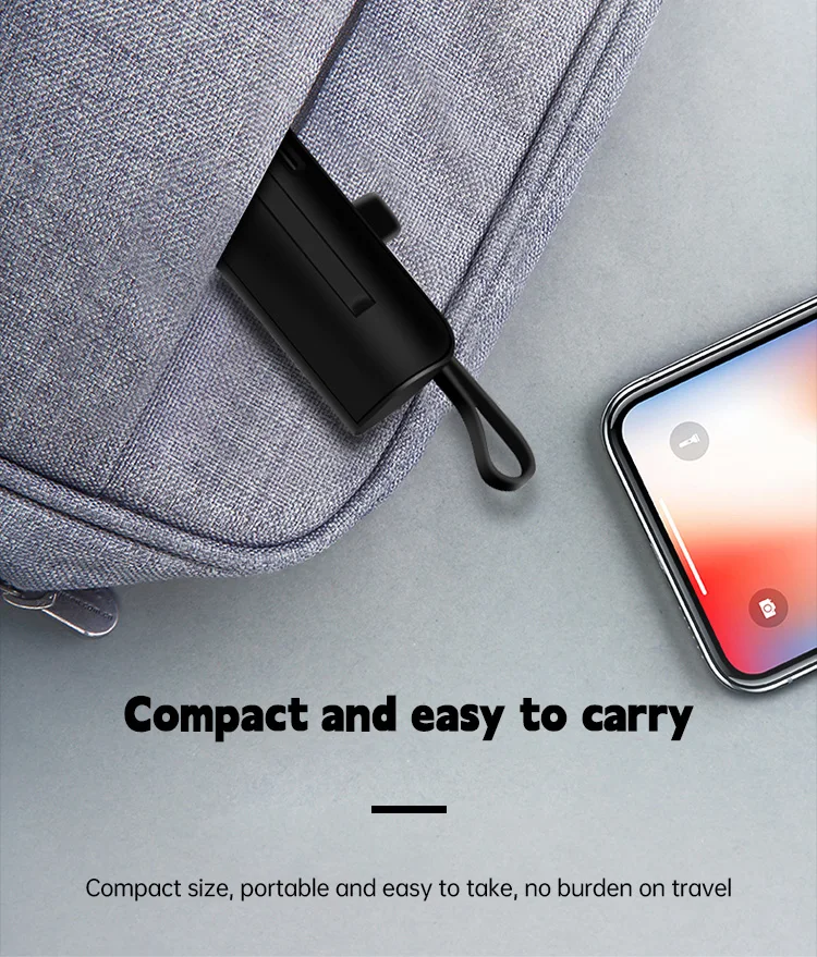 5000mah Mini Power Bank with Built-in Cable and Stand