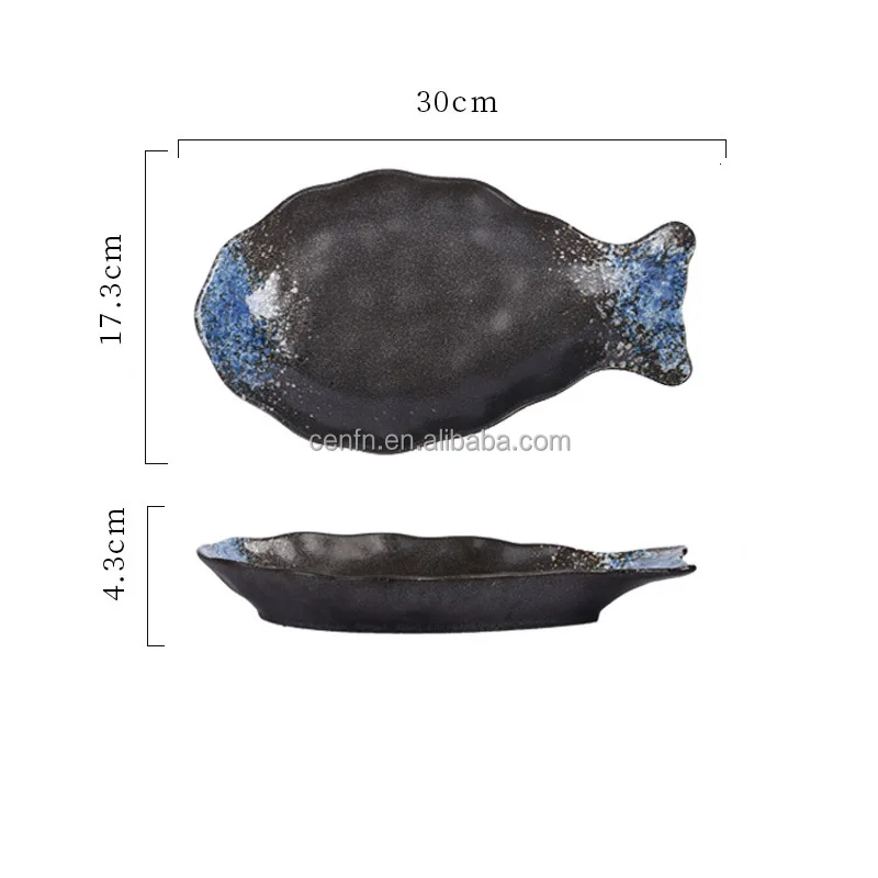 12 Inch Ceramic Fish Shaped Plate Japanese Style Stoneware Fish Dish ...