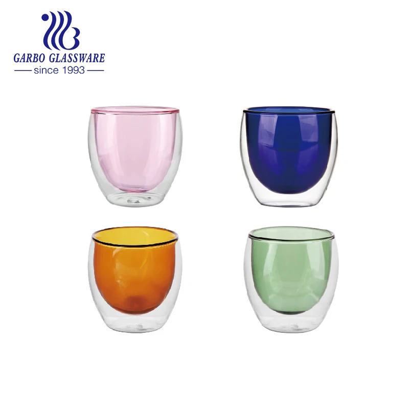 Drinking Borosilicate Double Walled Colored Glass Cup Insulated Coffee ...