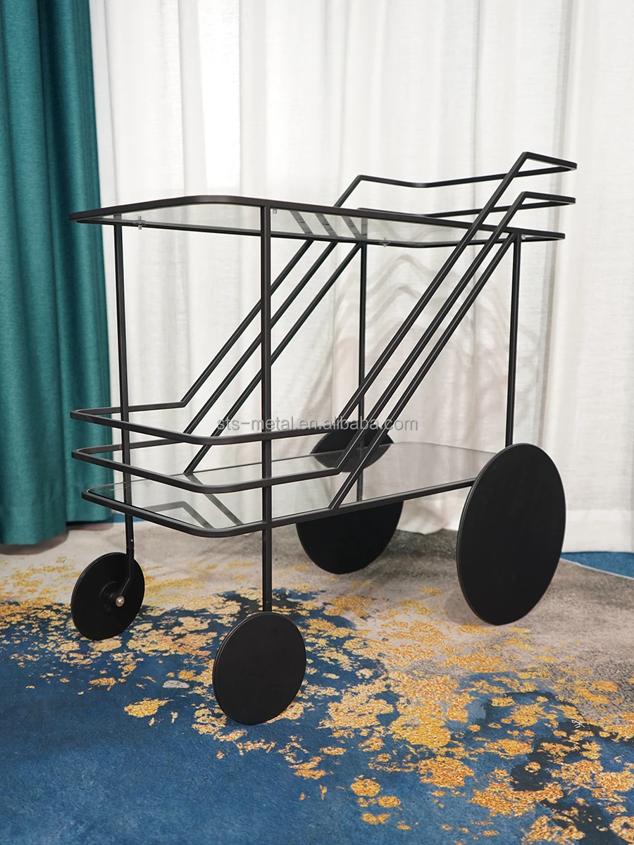 Stylish Mobile Toughened Glass Dining Trolley with Wheels