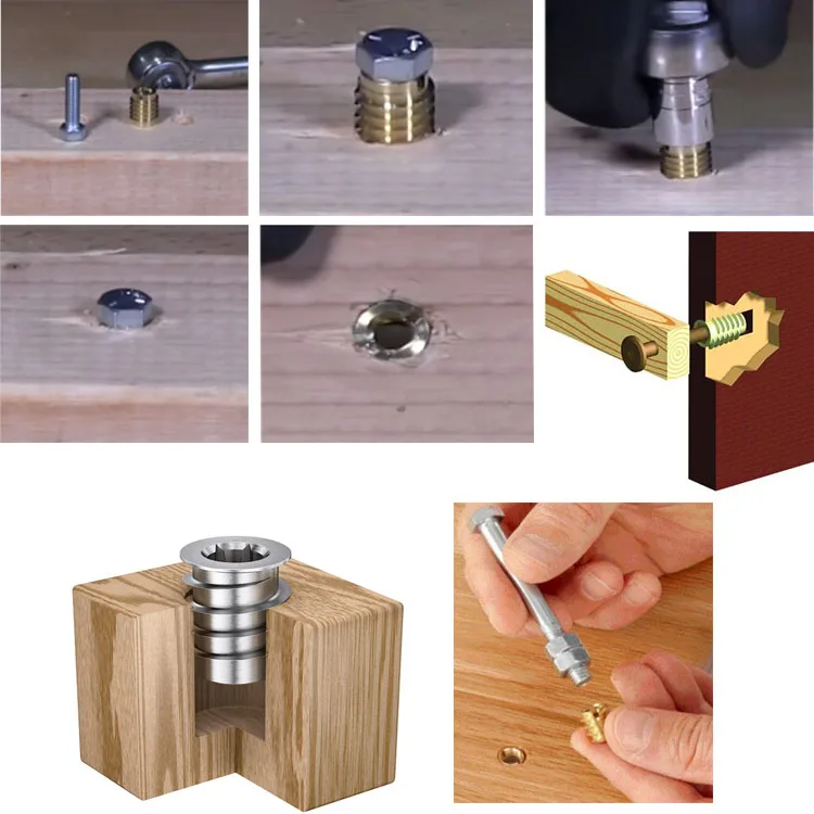 Custom Zinc Alloy Flange Head Hex Drive Threaded Furniture Wood Thread ...