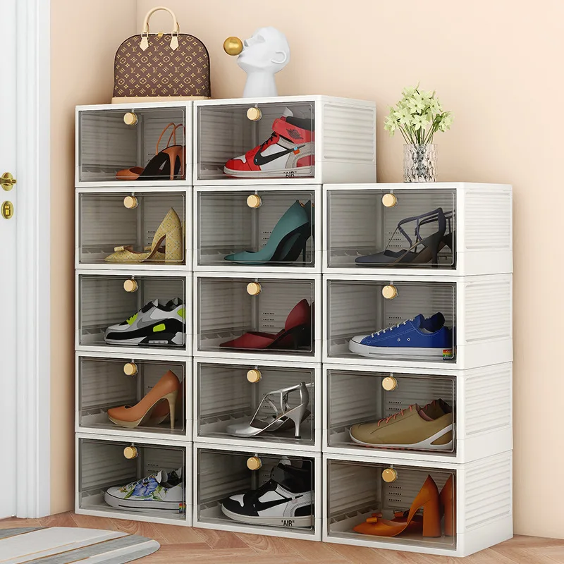 Diy Combination Folding Shoebox Plastic Clear Shoe Display Organizer ...