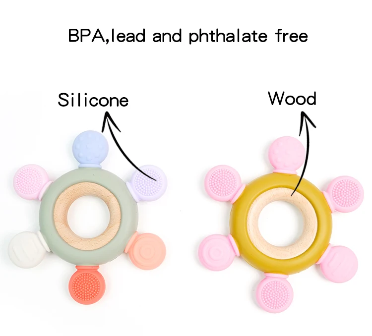 Bpa Free Baby Teething Relief Chew Toys Silicone Rubber Teether With ...