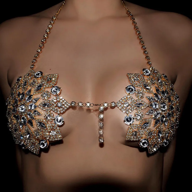 Brave Light Sexy Bras Big Diamonds Shiny Rhinestones Luxury Women's Body Jewelry Sexy Trend ...