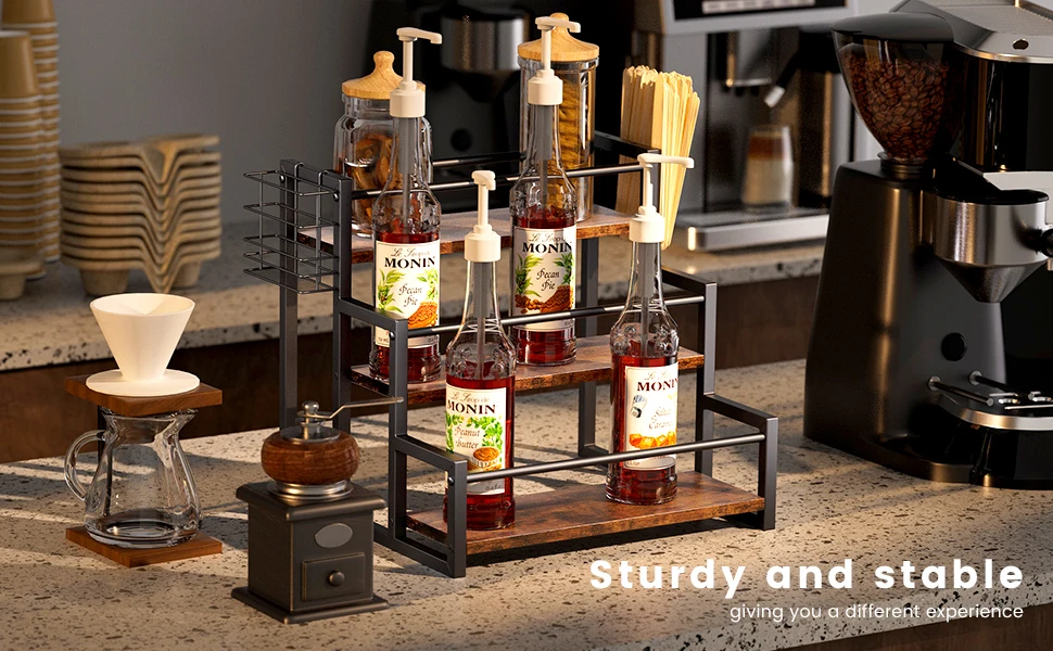 Sustainable Coffee Syrup Organizer - 3 Tier Wood Rack
