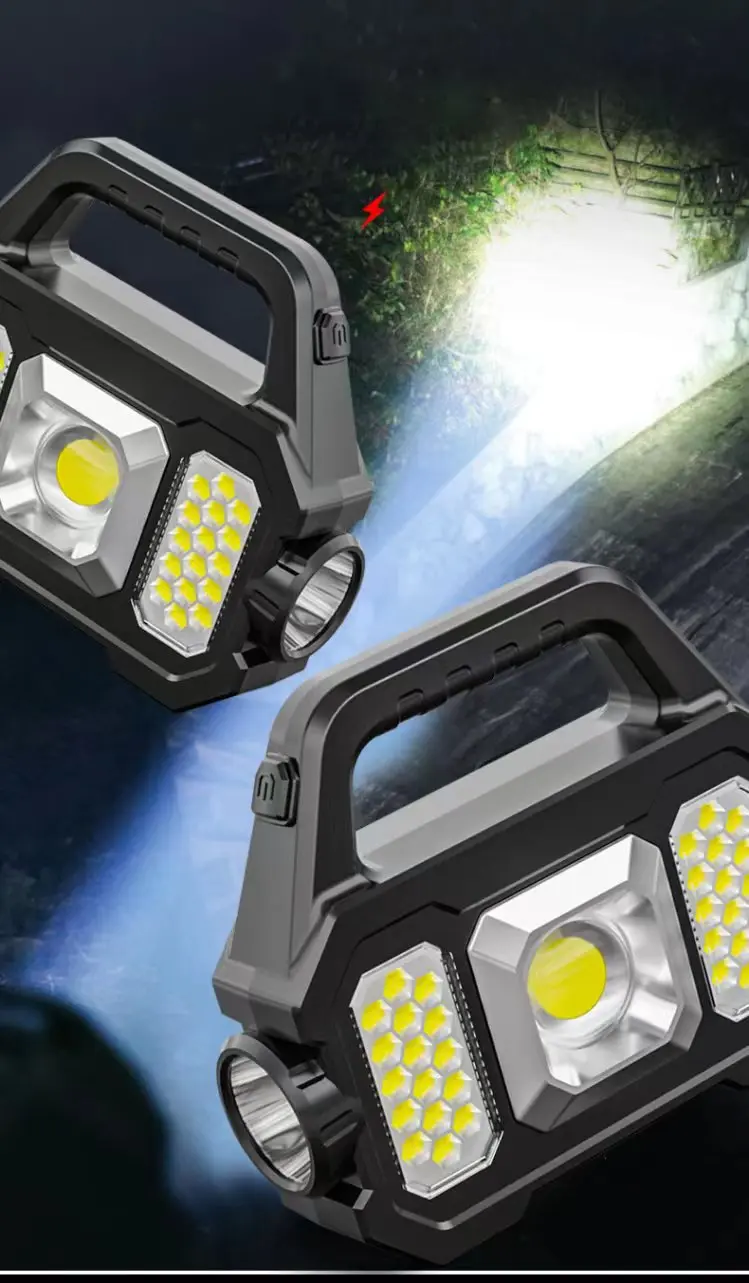 Multifunctional Usb Searchlight Solar Power Bank Glare Flashlight Cob ...