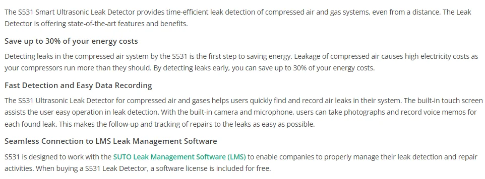 Suto S531 Smart Ultrasonic Leak Detector for Compressed Air Audits ...
