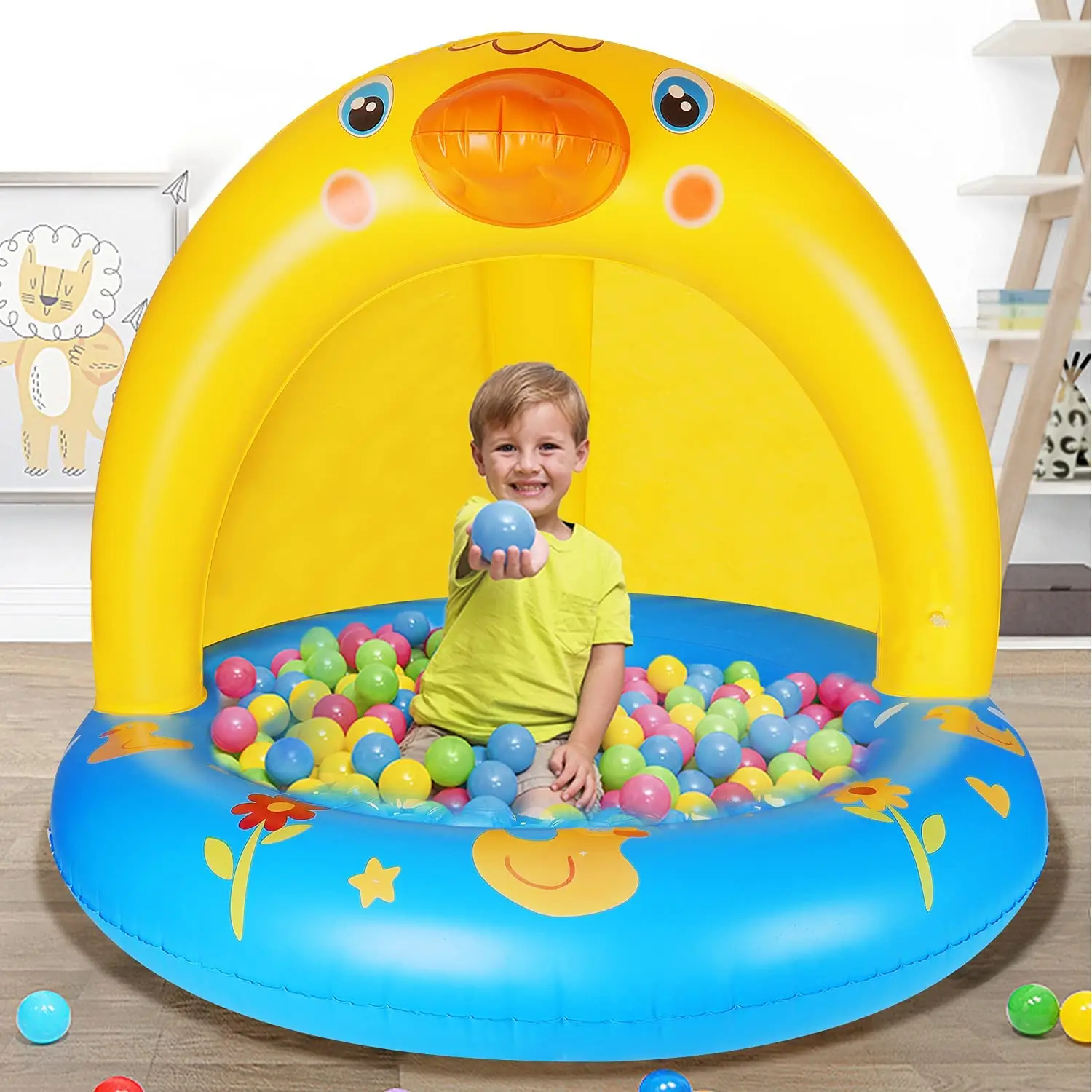 Inflatable Baby Pool with Canopy Children's Splash Duck Swimming Pool ...