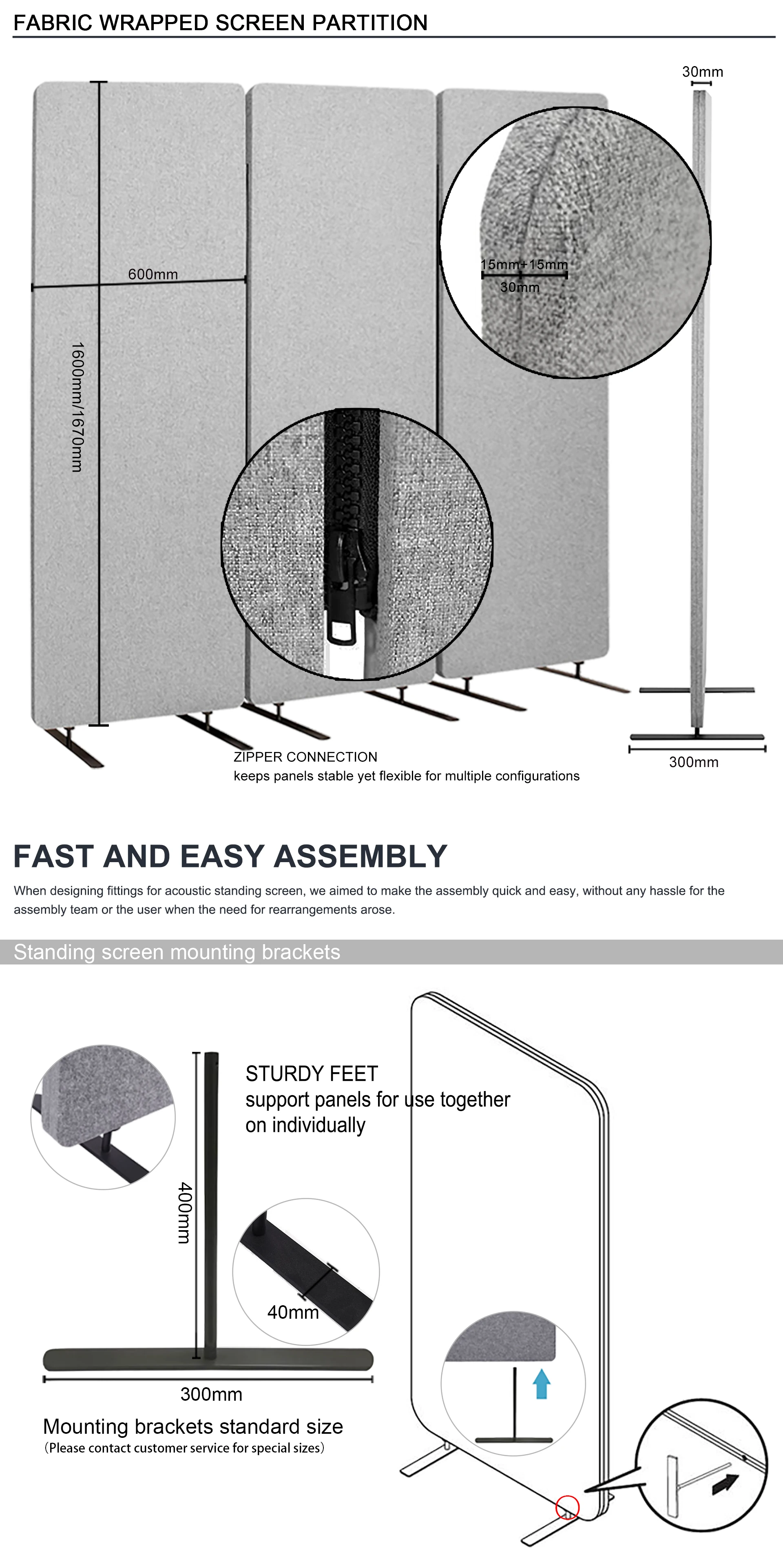 Acoustic Free Standing 3 Panel Partition for Office Sound Proofing