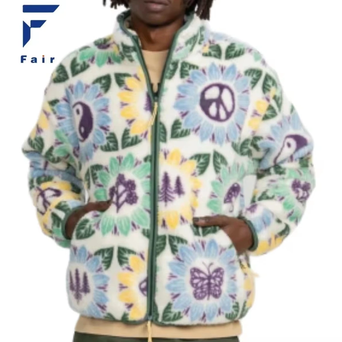 Custom Digital Printing Jacquard Unisex Recycled Sherpa Fleece Jacket ...