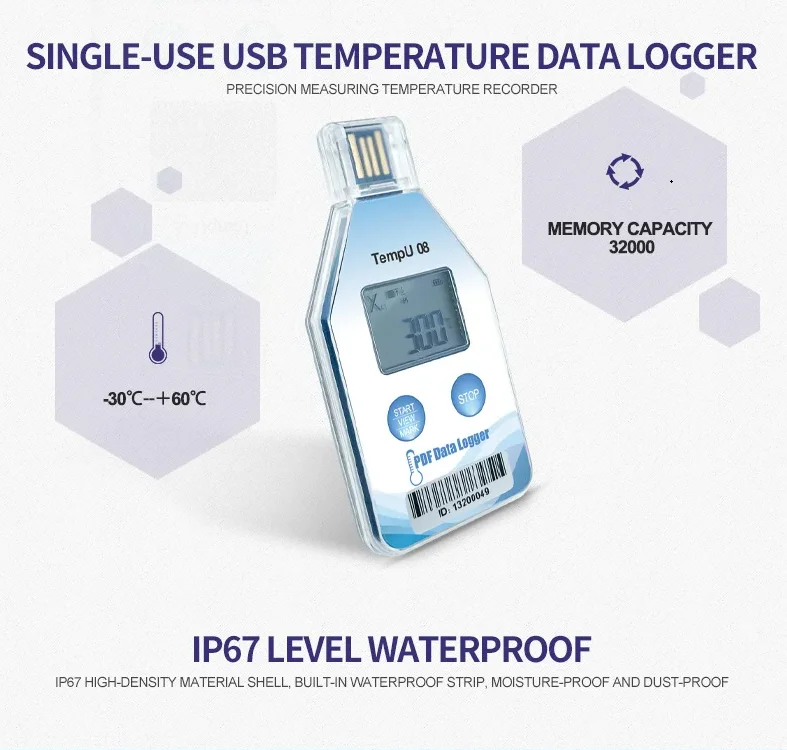 Tempu08 Disposable Temperature Data Logger Recorder Cold Chain Pdf Usb Data Logger - Buy ...