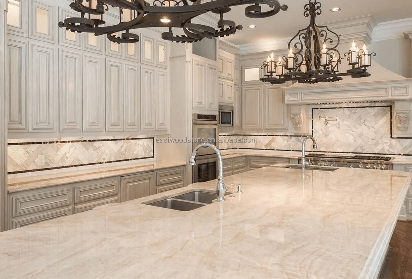 Taj Mahal Quartzite Kitchen Countertop - Beige Polished Quartzite, OEM Available