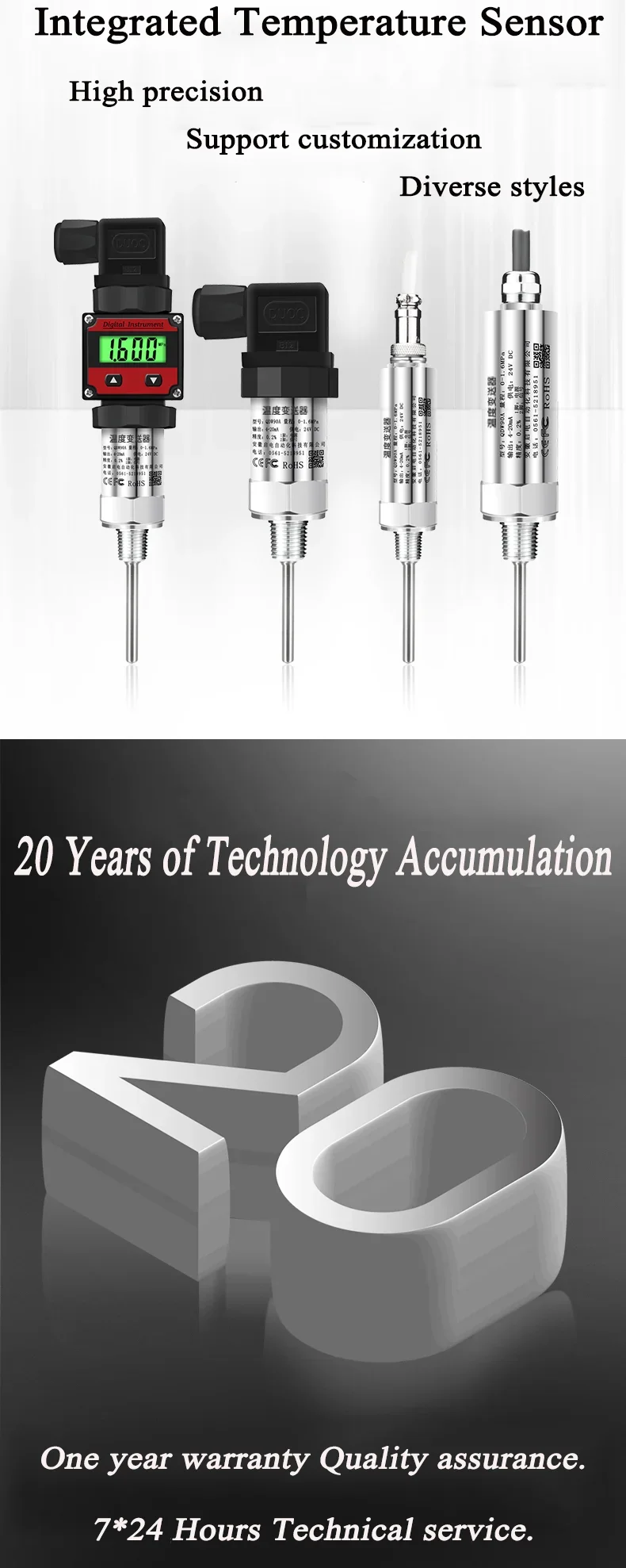 Pt100 Rtd Temperature Transducer 4-20ma Temperature Sensor Resistant ...