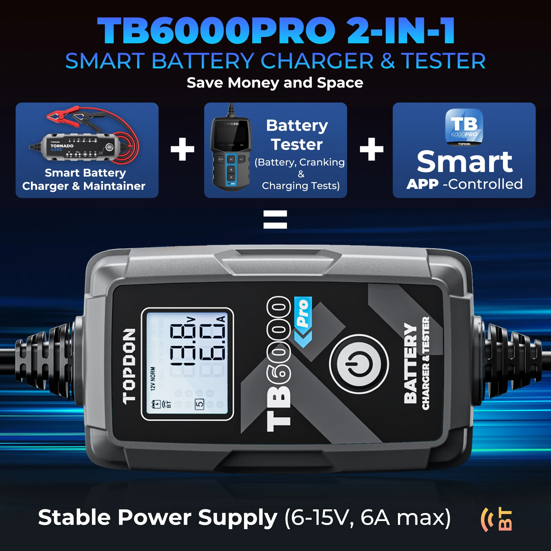TOPDON TB6000 Pro - Smart Battery Charger for Cars & Motorcycles