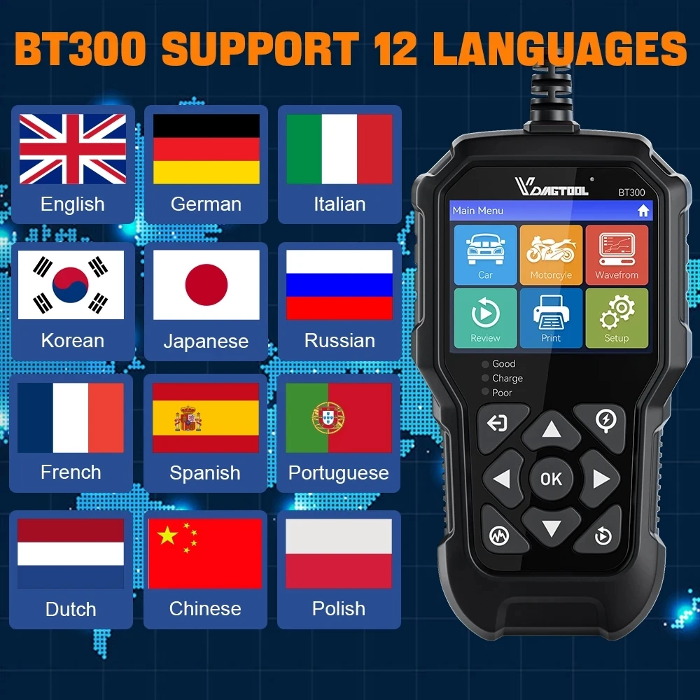 New Vdiagtool Bt300 Car Battery Tester 6v 12v Automotive Charging ...