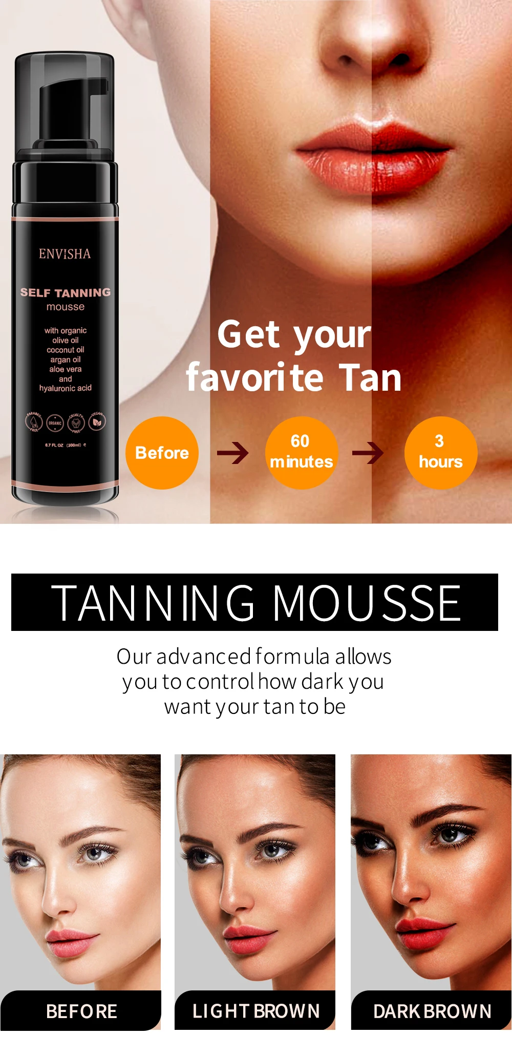 Private Label Long Lasting Moisturizing Bronzing Deep Skin Tone Tanning ...
