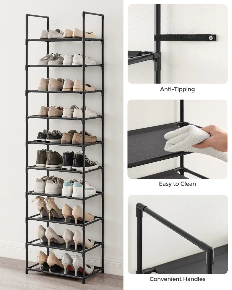 Metal Frame 10-tier Shoe Rack Space-Saving Shoe Storage Organizer Non ...