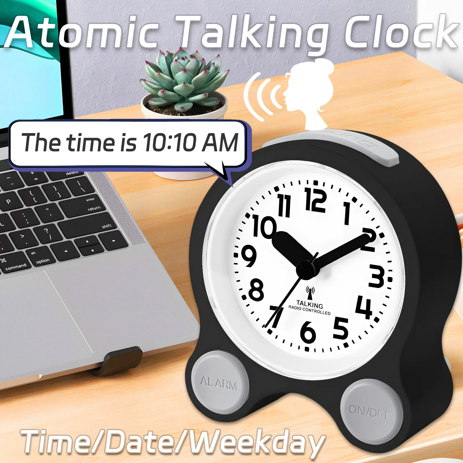 Atomic Talking Alarm Clock - Perfect for Seniors & Visually Impaired
