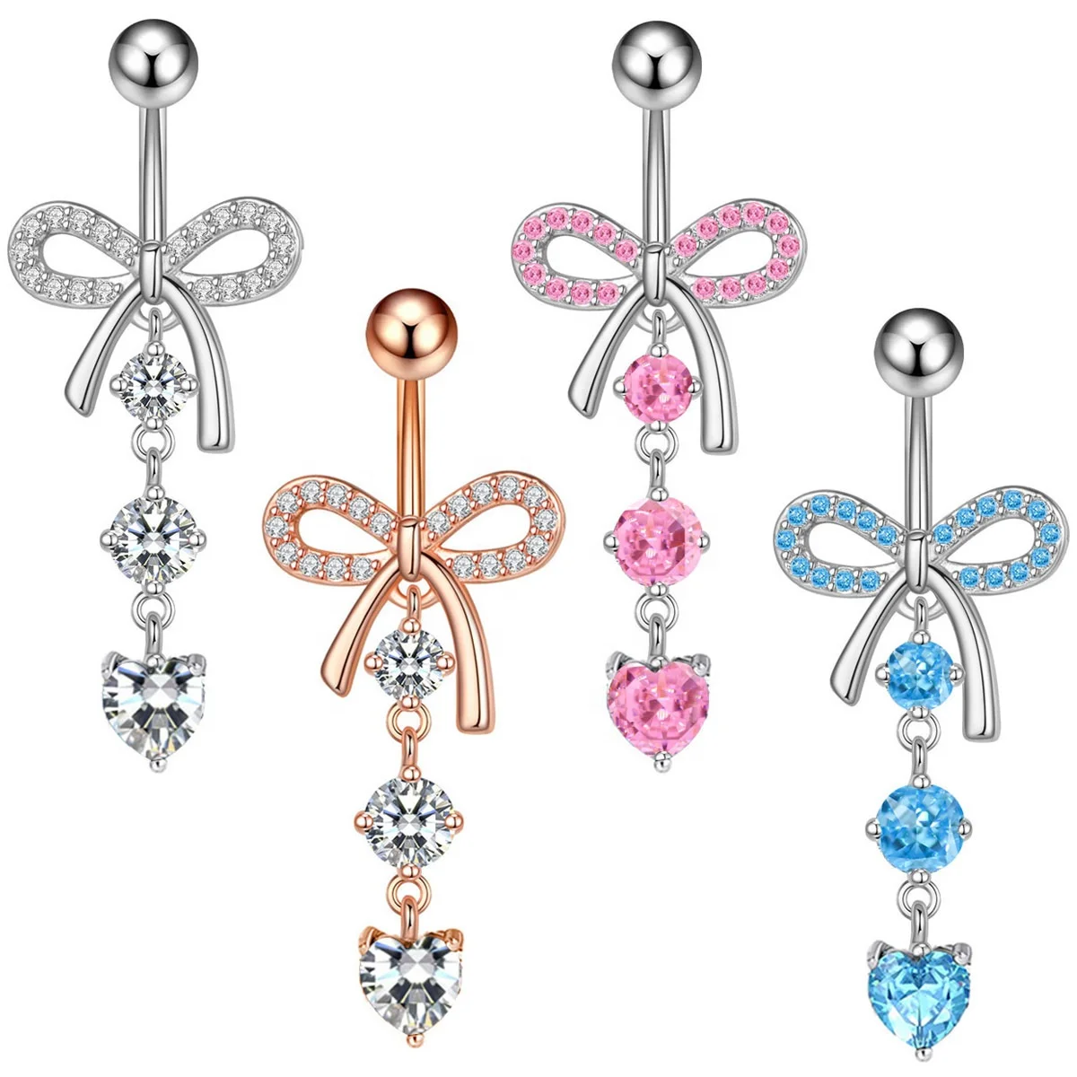 Gaby Luxury 316l Stainless Steel Butterfly Belly Rings Heart Navel Bow ...