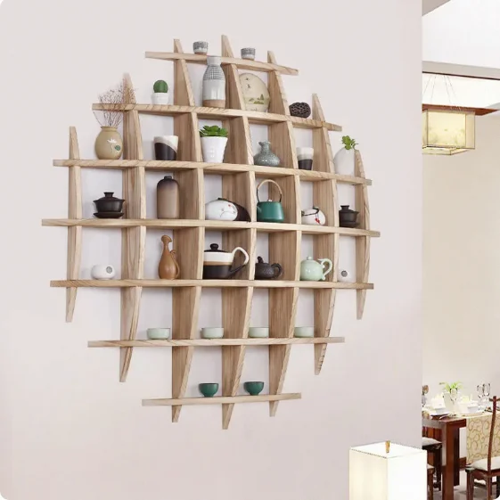 Modern Minimalist Style Solid Wood Chinese Wall Mounted Tea Set Display ...