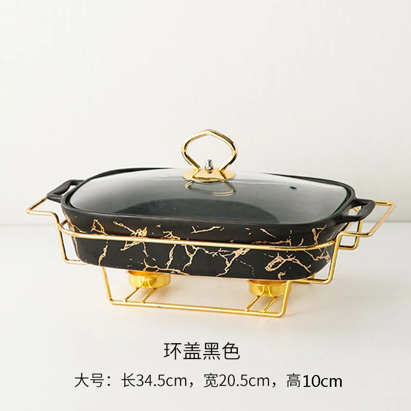 Luxury Gold Marble Restaurant Rectangle Hot Pot Ceramic Food Warmer ...