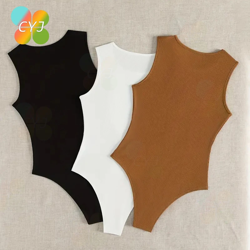 Custom Logo Sleeveless Thong Tank Top Bodysuit Spandex Sexy Slim Skims ...