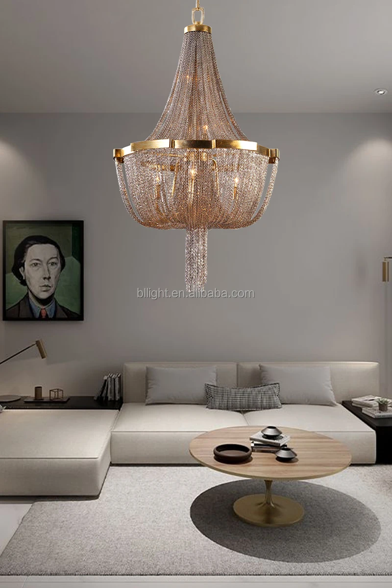 Aluminum Chain Chandelier Modern Style Golden And Chrome Pendant ...