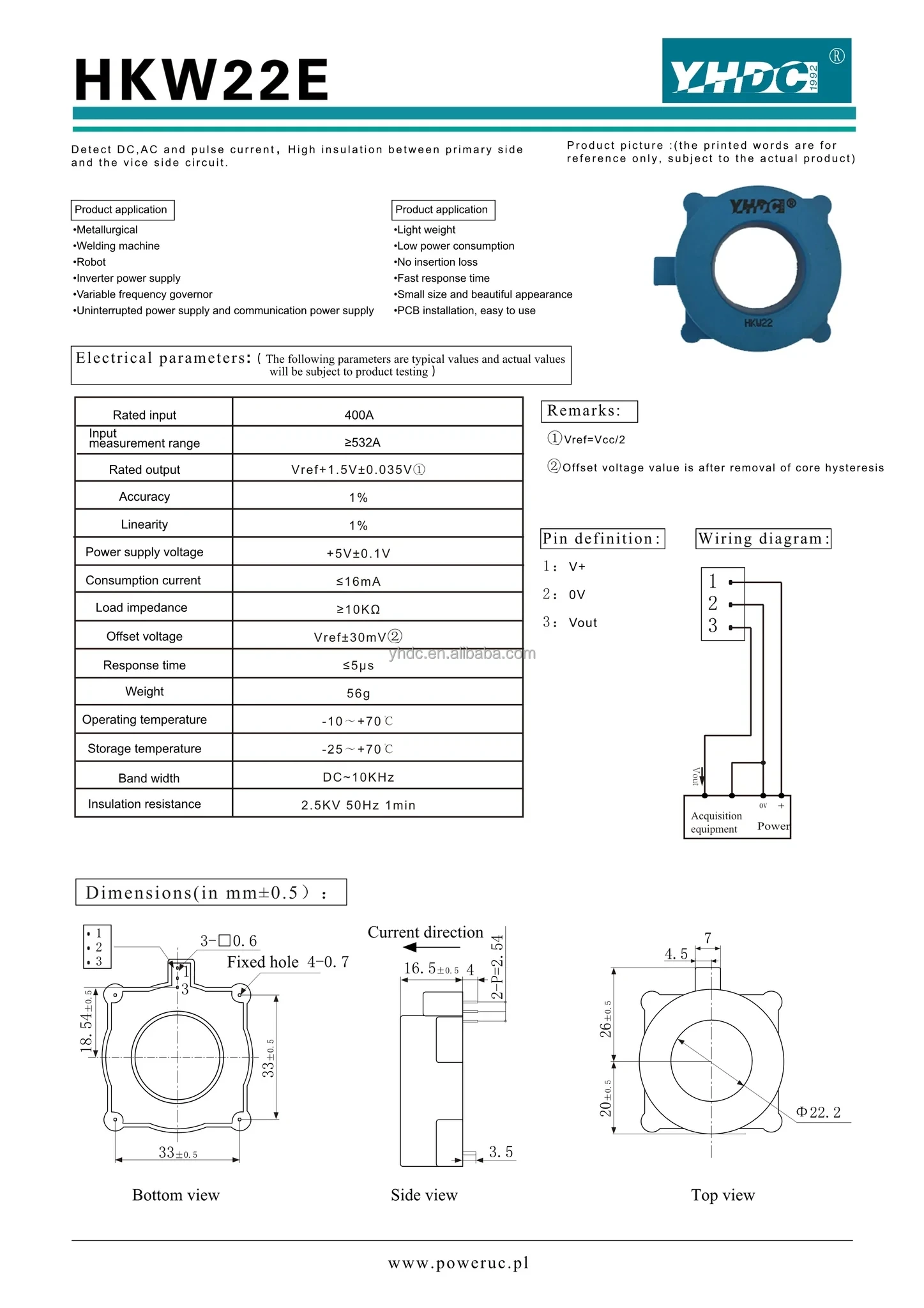 YHDC 400A Open Loop Hall Current Sensor - Precision & Reliability