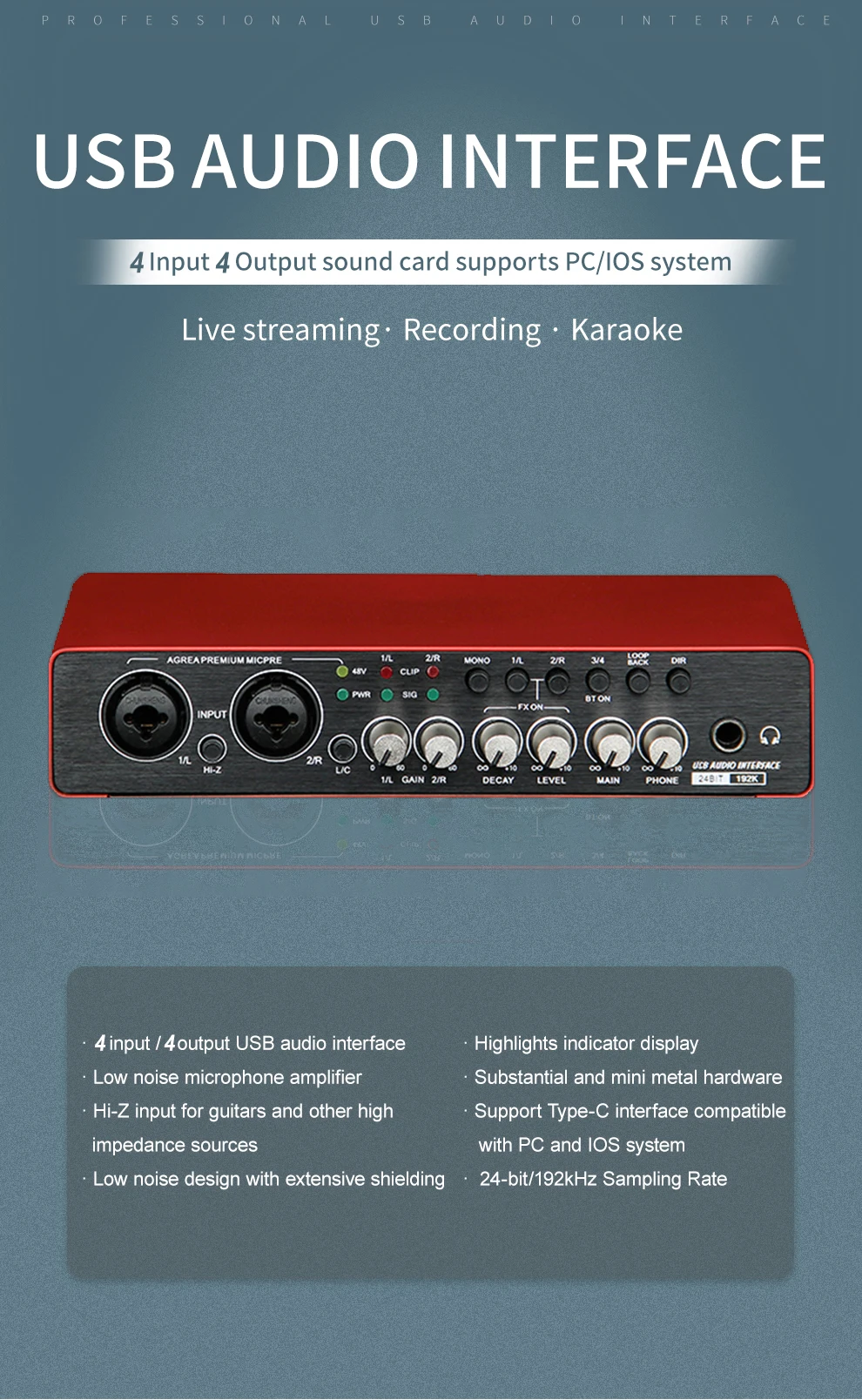 GAX-UC42 Hign Quality 24bit Interface De Audio With Monitor ...