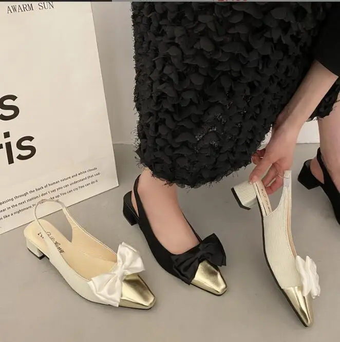 Summer Ladies Elegant Single Bow Shoes Without Back Bow Point Low Heel ...
