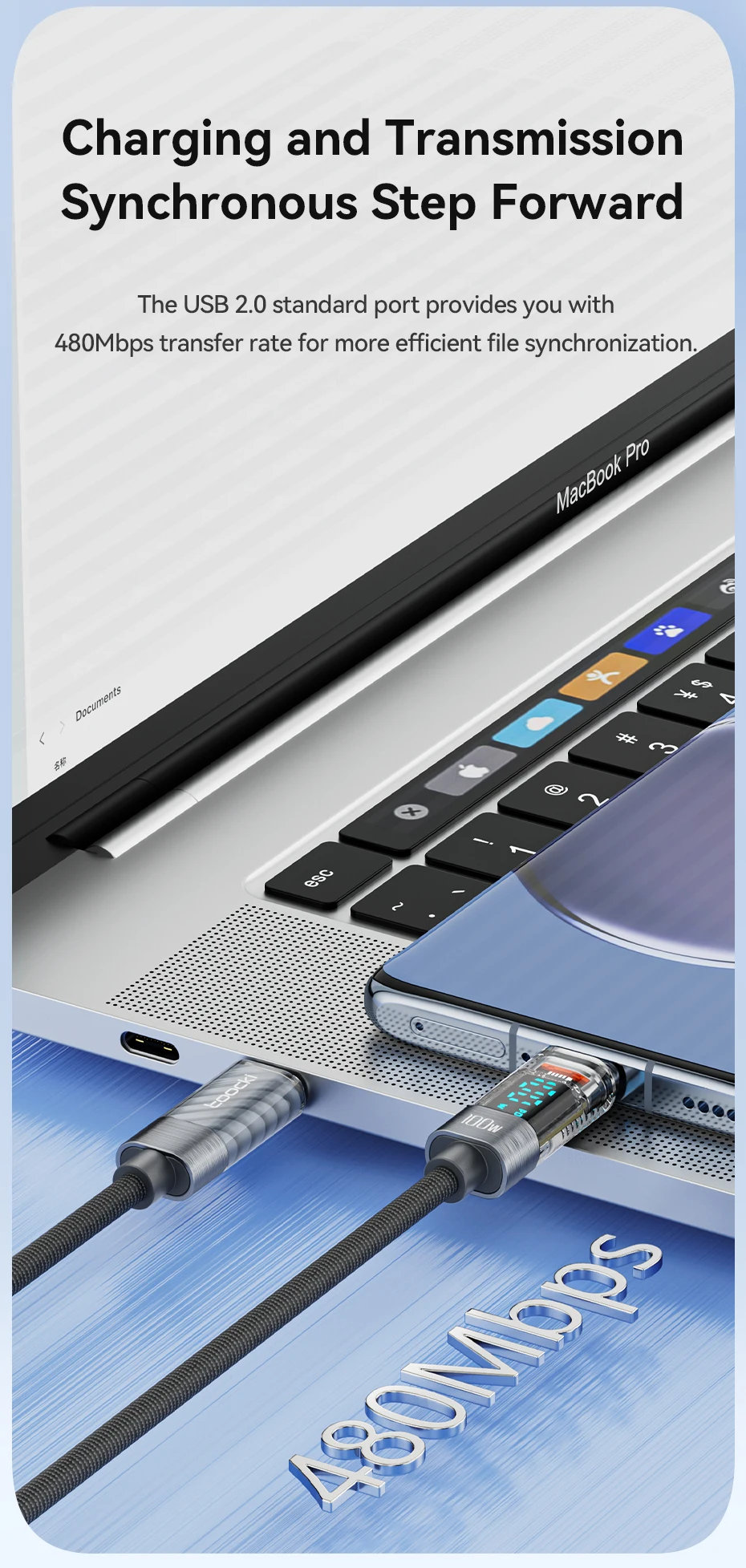 Toocki Top Sellers 2024 Data Cables 100W Kabel 100W C Type Cable Ties Nylon Type C Led Charging ...