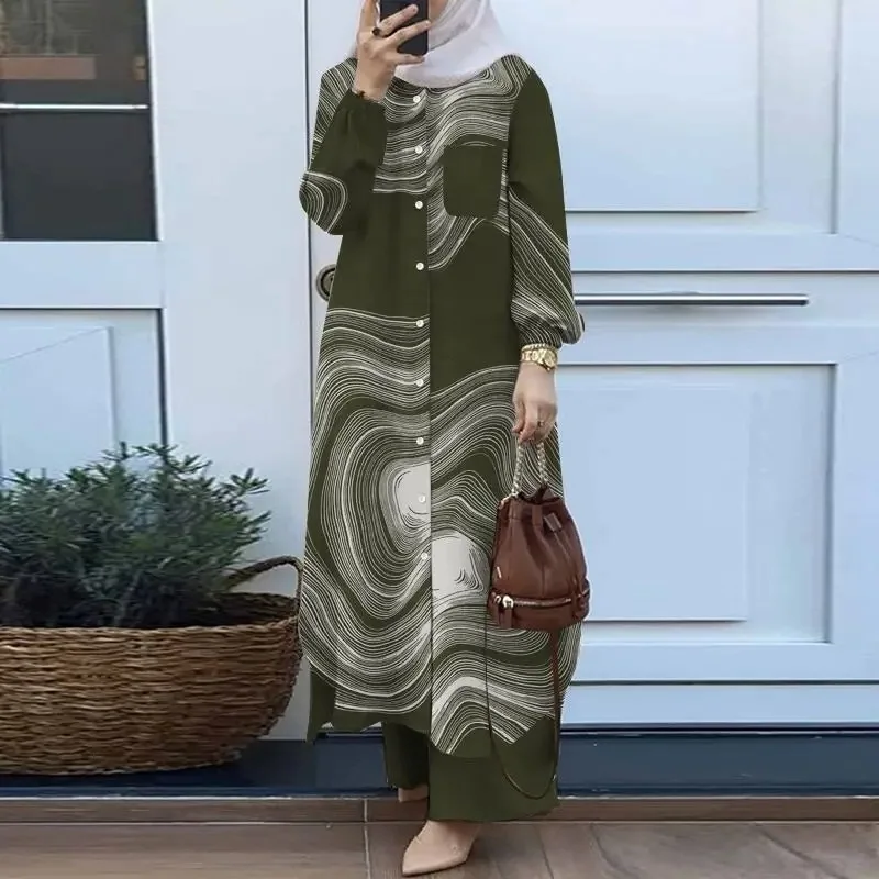 Plus Size Women Vintage Floral Printed Muslim Abaya Sets