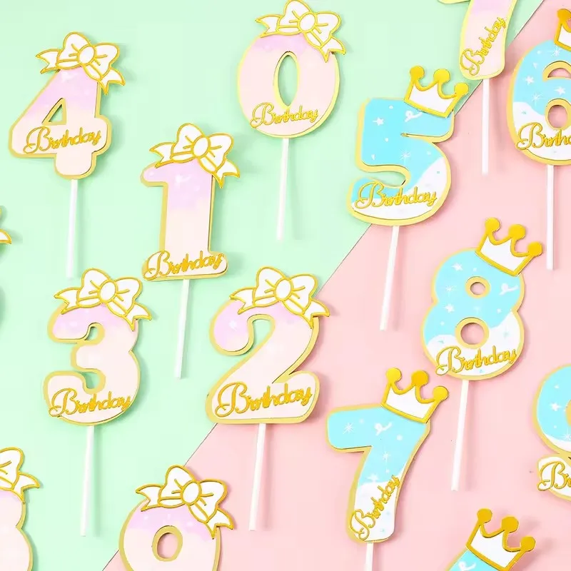 Promotional Happy Birthday Number Cake Topper-blue Pink Glitter White ...