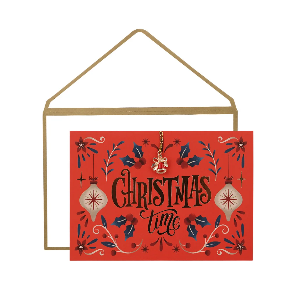 Luxury Red Bell Christmas Pendant Custom Printing Christmas Greeting ...