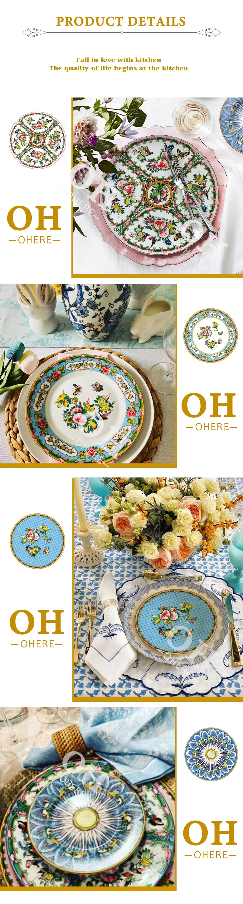 Luxury Enamel Dinner Set Bone China Colorful Floral Plate Dishes Set ...