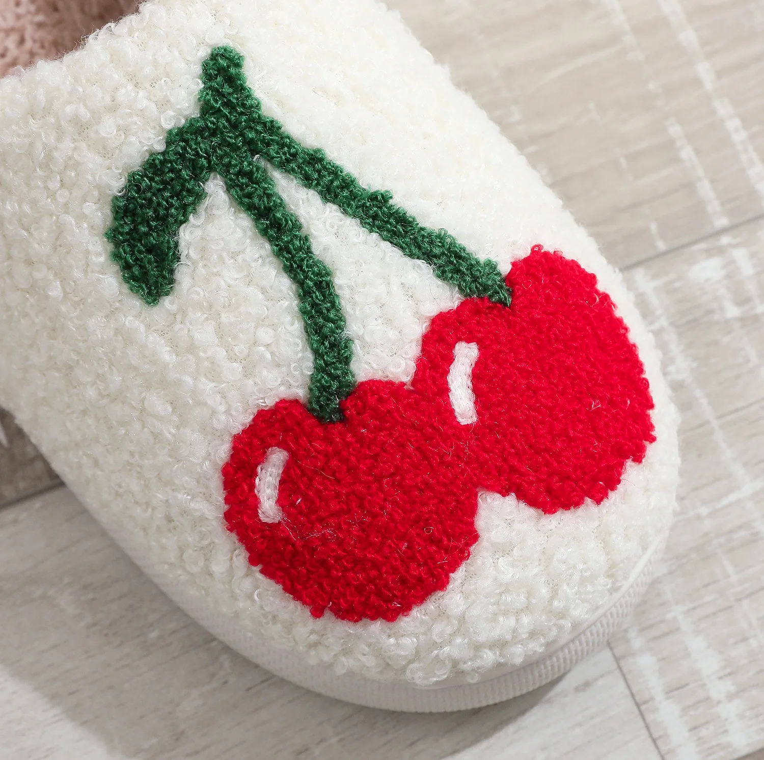 Trendy Chancletas Cherry Lady Winter Soft Fleece Flat Plush Fluffy Fur ...