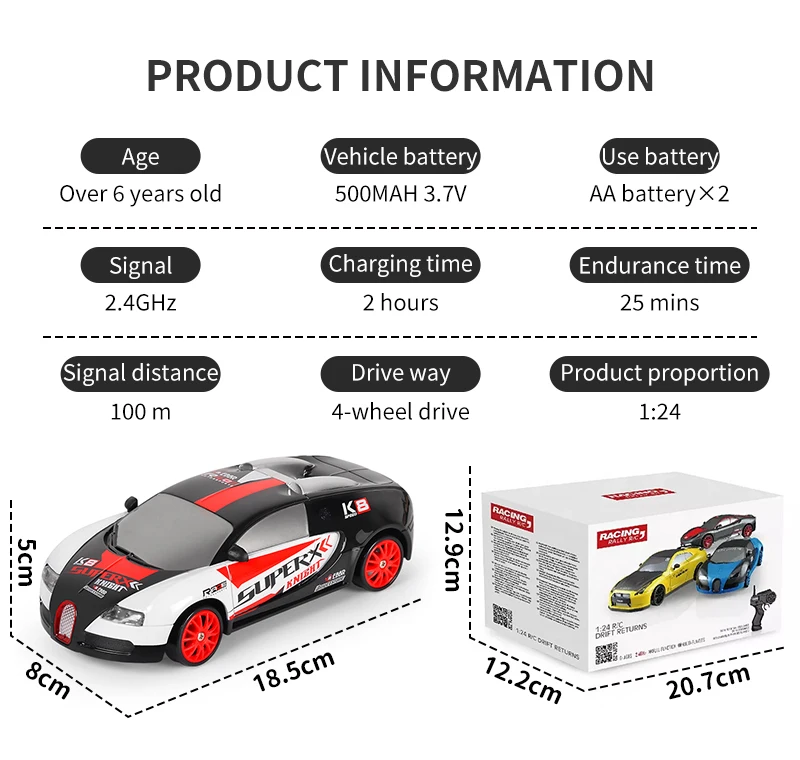 Zhorya 2.4g 4wd Remote Control Drift Racing Car 1/24 Simulation Four-wheel-drive Mini Drift Rc ...