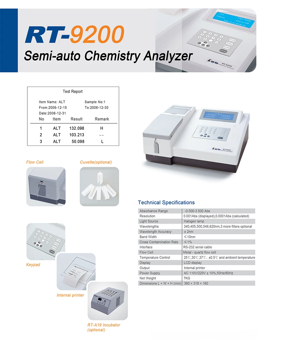 Ready To Ship Clinical Lab Bio Chemistry Analyzer Rayto Rt-9200 Semi ...