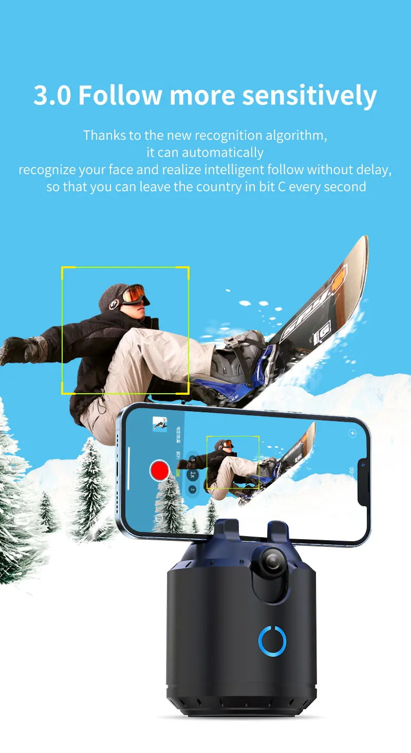 360 Rotation Auto Face Tracking Phone Holder Live Broadcast Streaming ...
