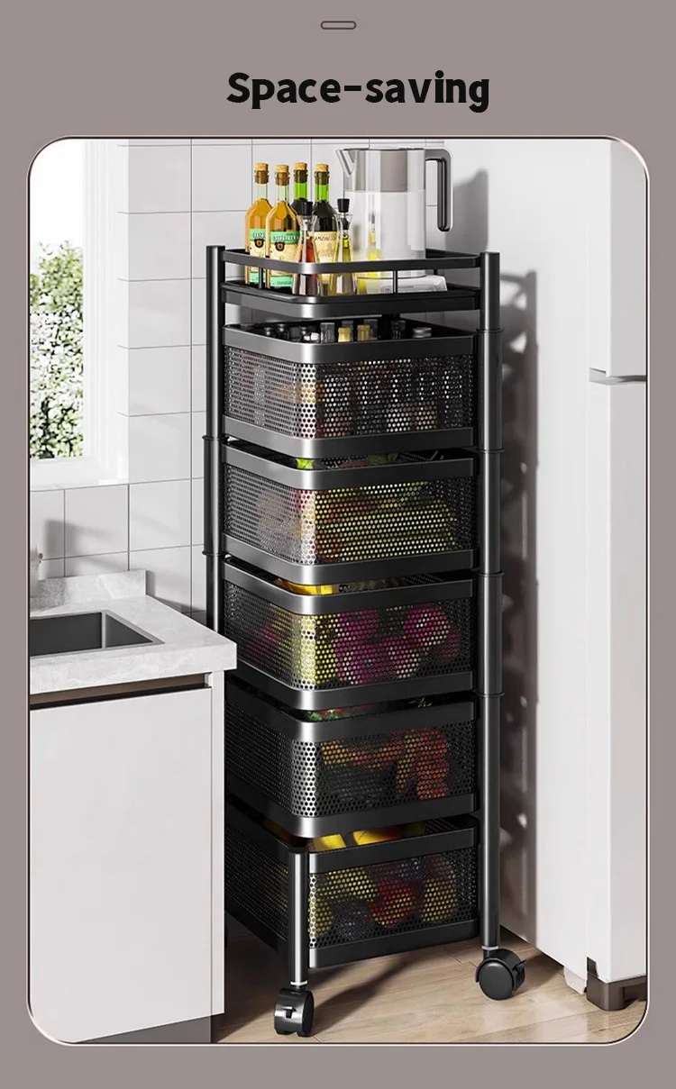 NFS 3-5 Layer Kitchen Storage Rotating Trolley with Wheels Square Metal ...