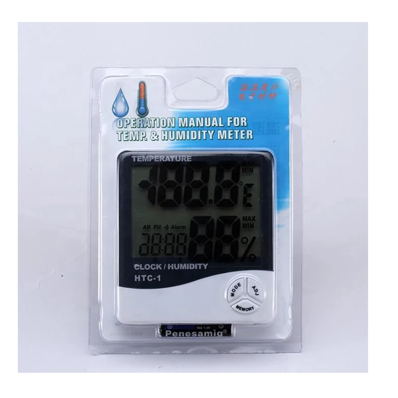 Htc-1 Digital Thermometer Hygrometer With Large Lcd Display And Clock ...
