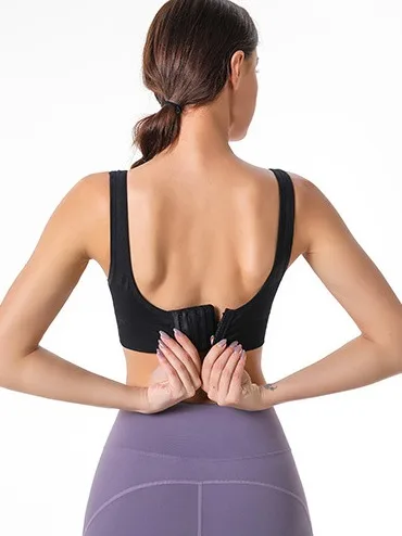 Women's Cross Back Back Adjustable Yoga Sports Bra Wireless Collared Shockproof Tank Top Bras ...