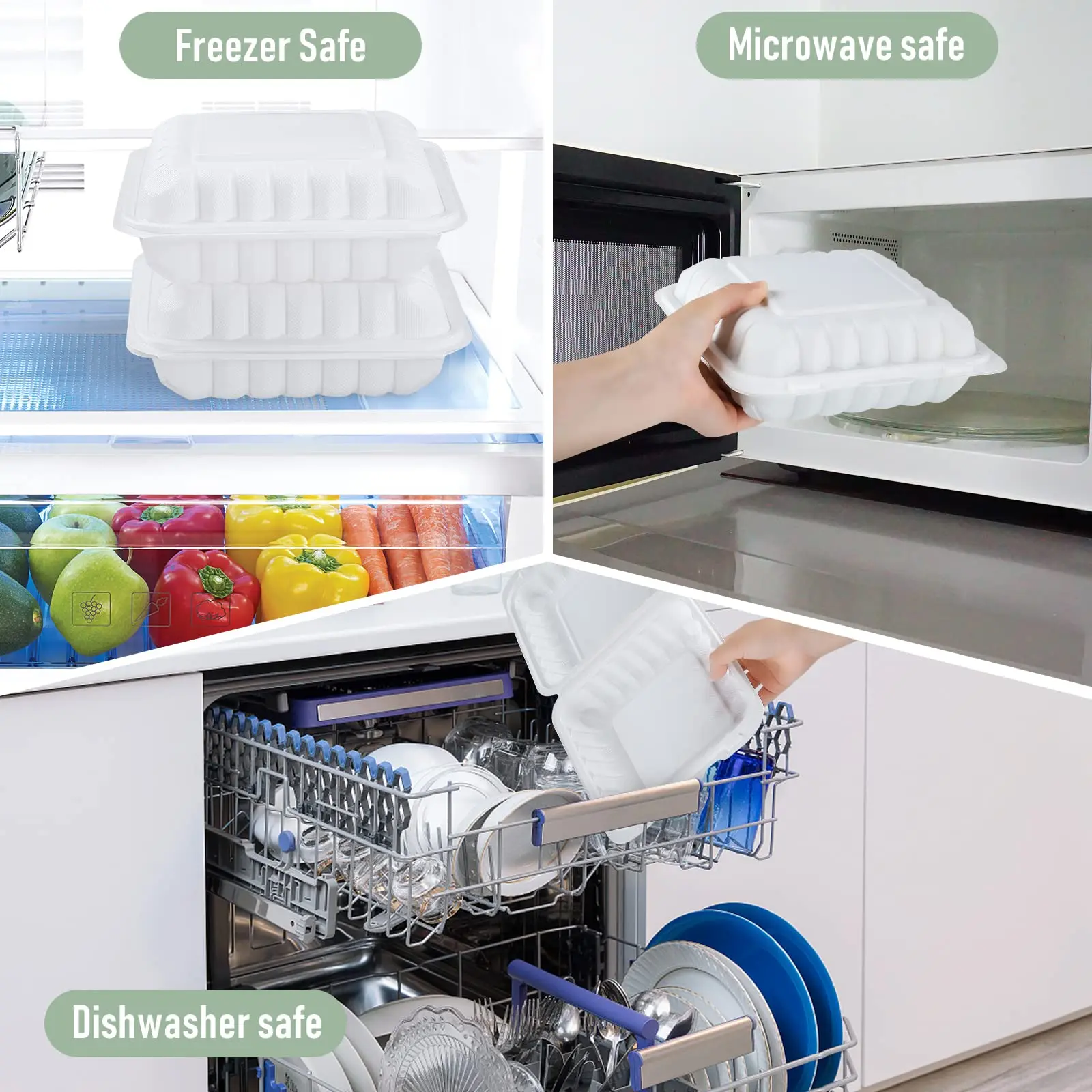 9x6 Inch White Plastic Mfpp 9" Hinged To Go Container Clamshell Take ...