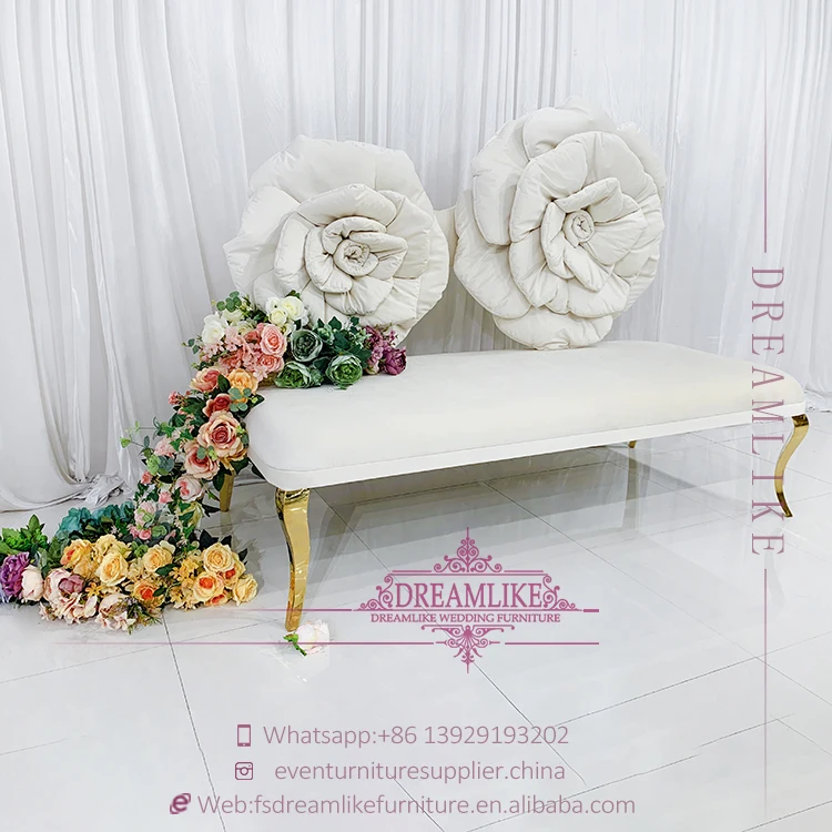 Luxury White Velvet Sofa with Stainless Steel Gold Metal