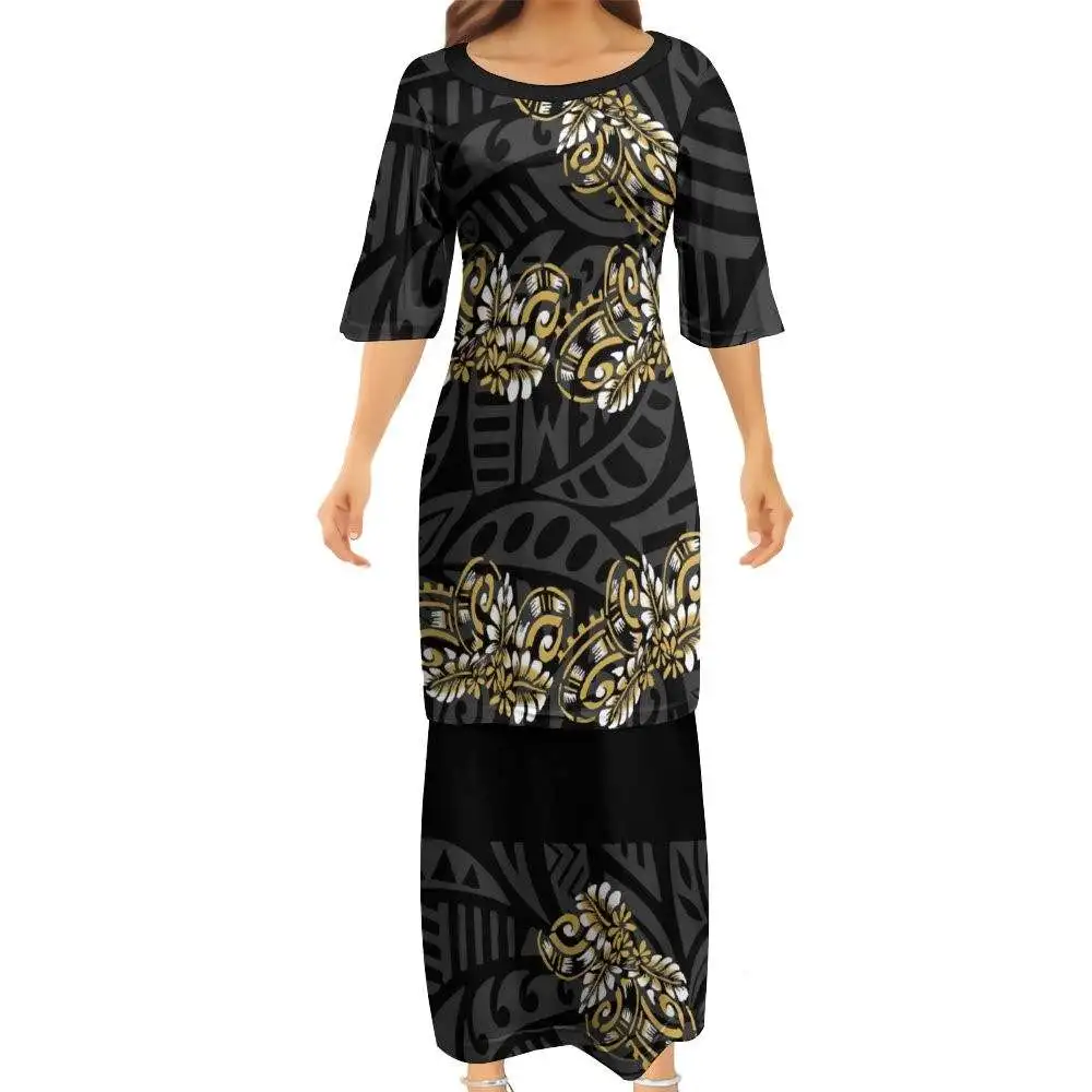 New Style Custom Black Golden Polynesian Tribal Tatau Pattern Maxi ...