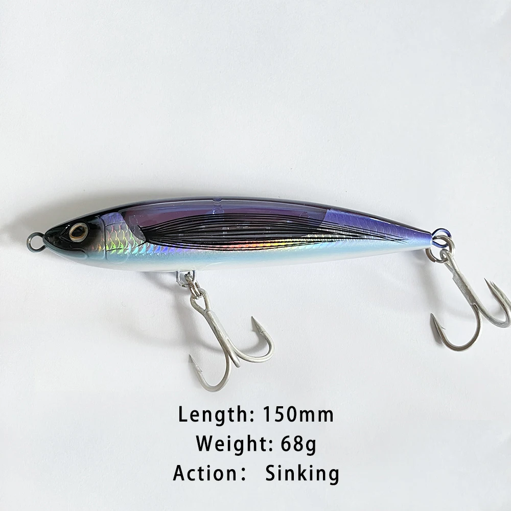 Saltwater Tuna Fishing Lure Hard Plastic Sinking Stickbait Pencil Lure One Wire 150mm 70g ...