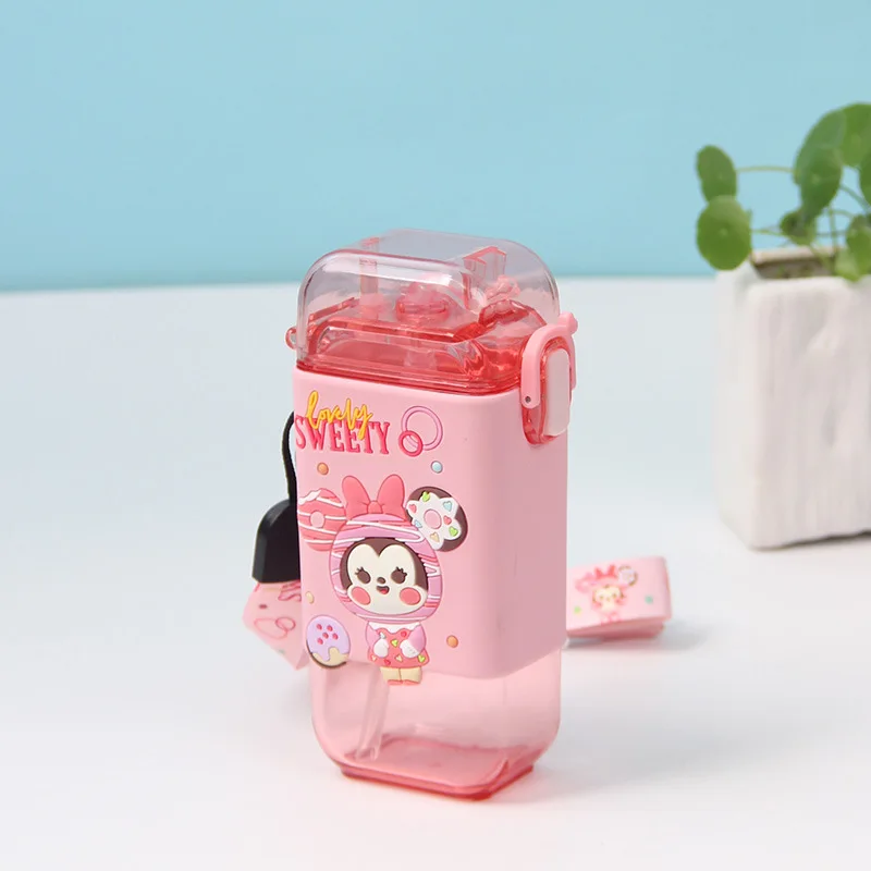 Good Quality 280ml Leakproof Cuboid Cute Cartoon Mouse Bpa Free Sports Reusable Kids Plastic ...